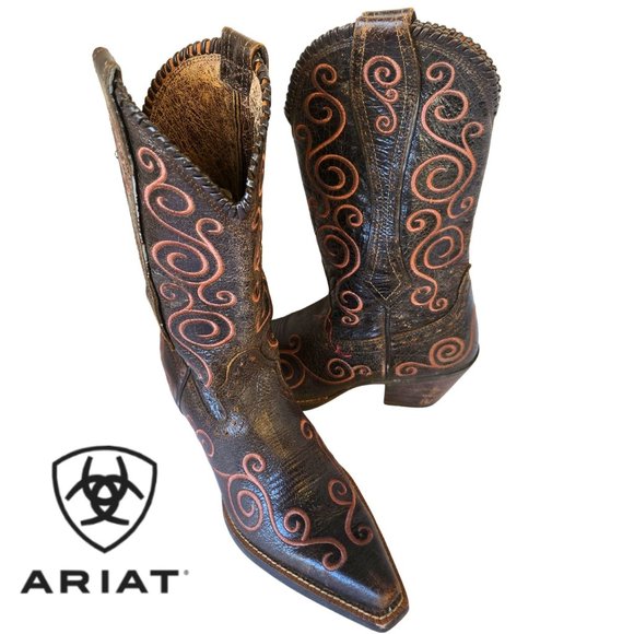 Ariat | Shoes | Ariat Shelleen Distressed Brown With Cream Embroidery ...